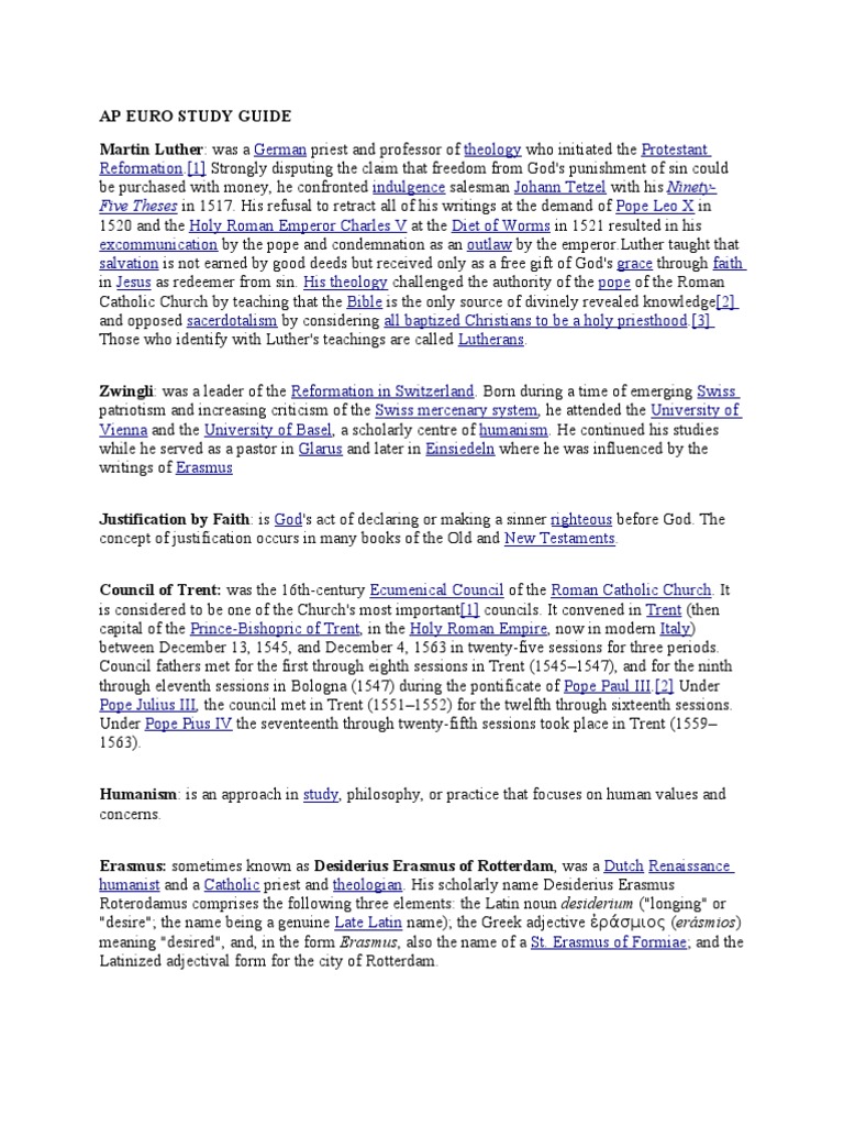 AP Euro Study Guide | PDF | Martin Luther | Renaissance