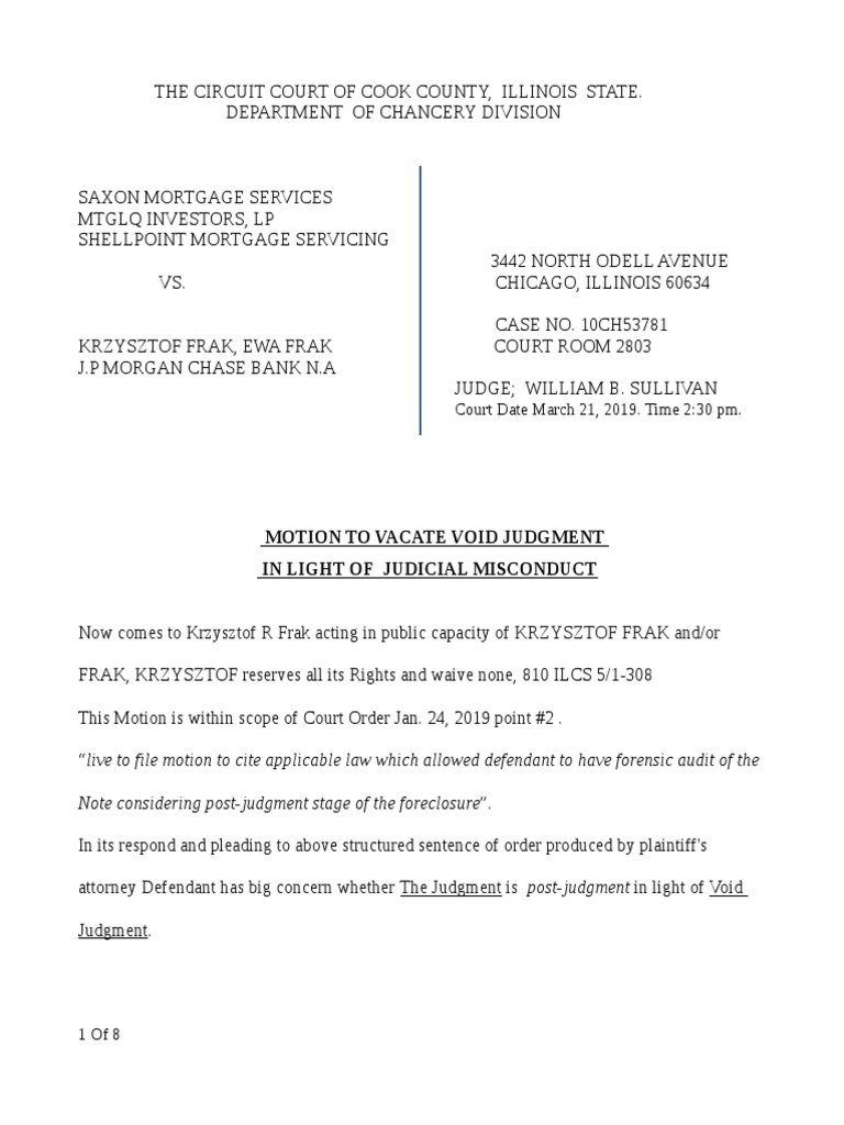 VOID Judgment Motion | Judicial Disqualification | Discovery (Law ...