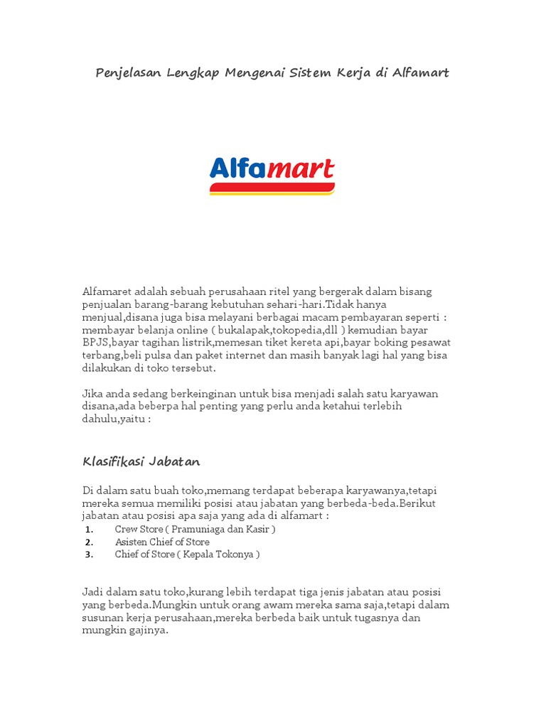 Penjelasan Lengkap Mengenai Sistem Kerja Di Alfamart | PDF