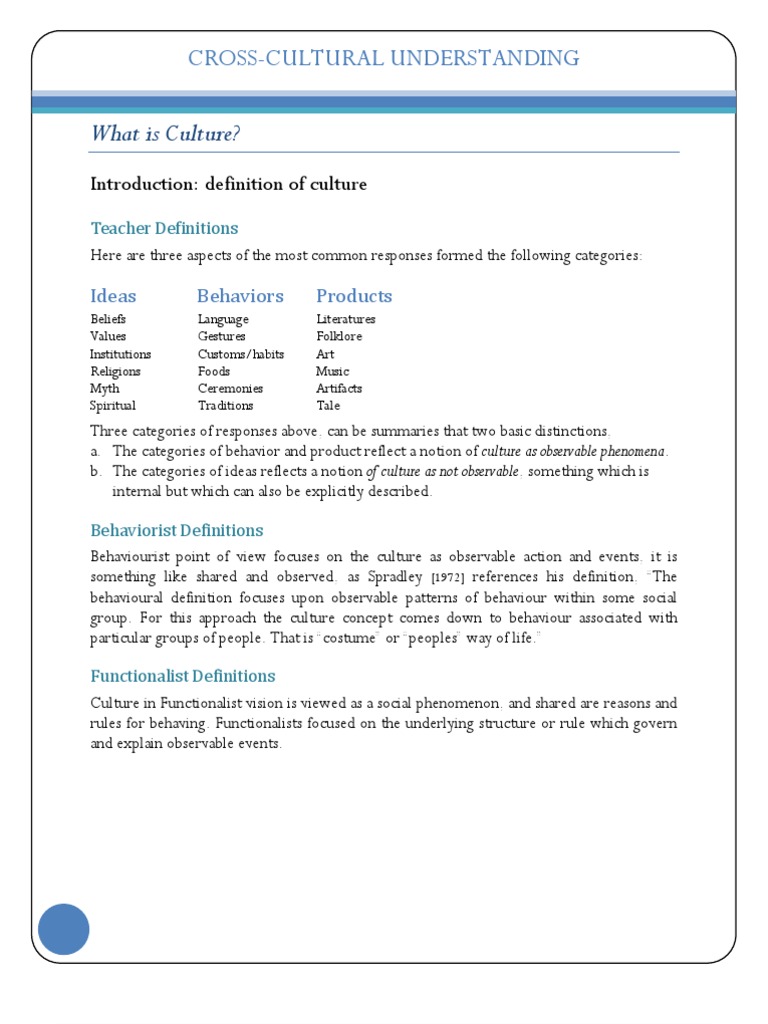 Cross Cultural Understanding | PDF | Behaviorism | Concept