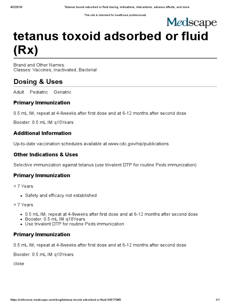 Tetanus Toxoid Adsorbed or Fluid (RX) : Dosing & Uses | Download Free ...