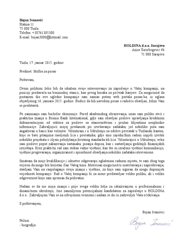 Molba Za Posao | PDF