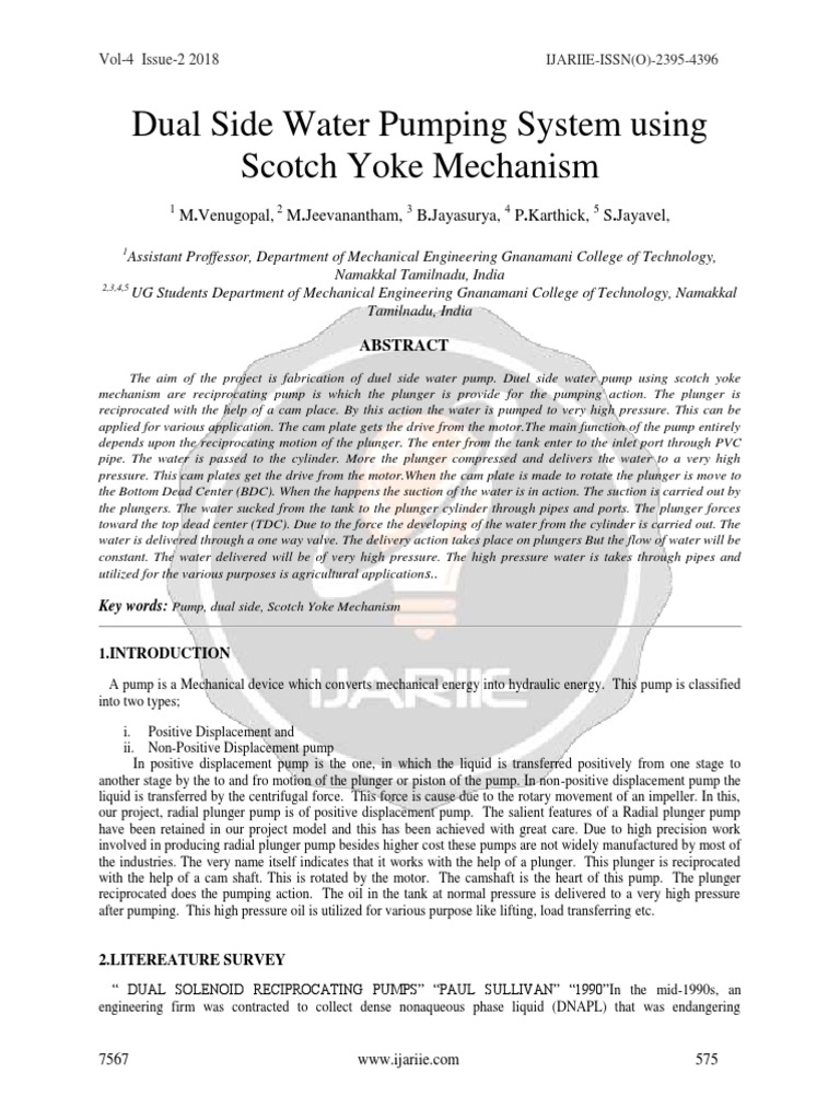 Dual Side Water Pumping System Using Scotch Yoke Mechanism Ijariie7567 ...