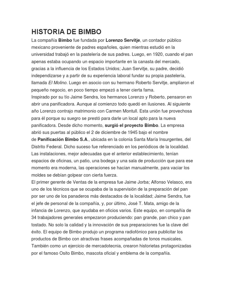 Historia de Bimbo: Fundaciones y Éxitos | PDF | Alimentos | Business