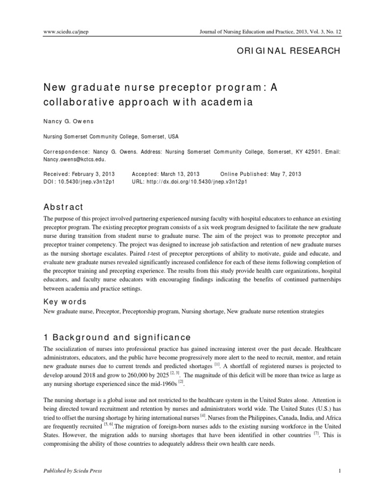 New Graduate Nurse Preceptor Program: A Collaborative Approach With ...