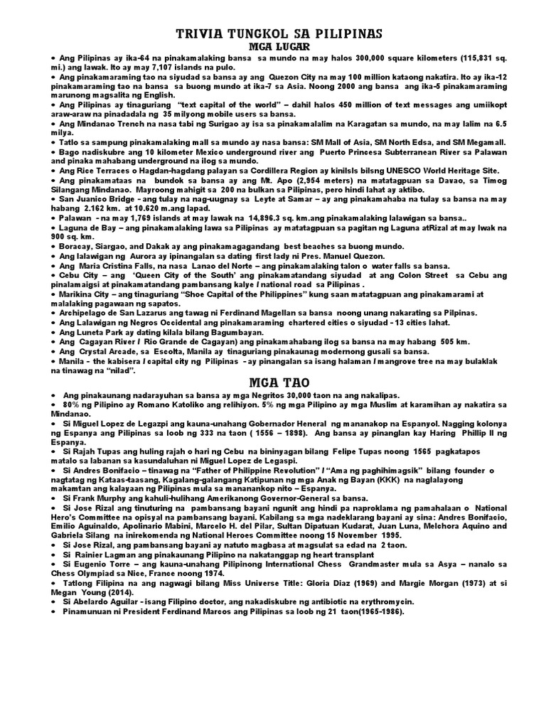 Trivia Tungkol Sa Pilipinas | PDF