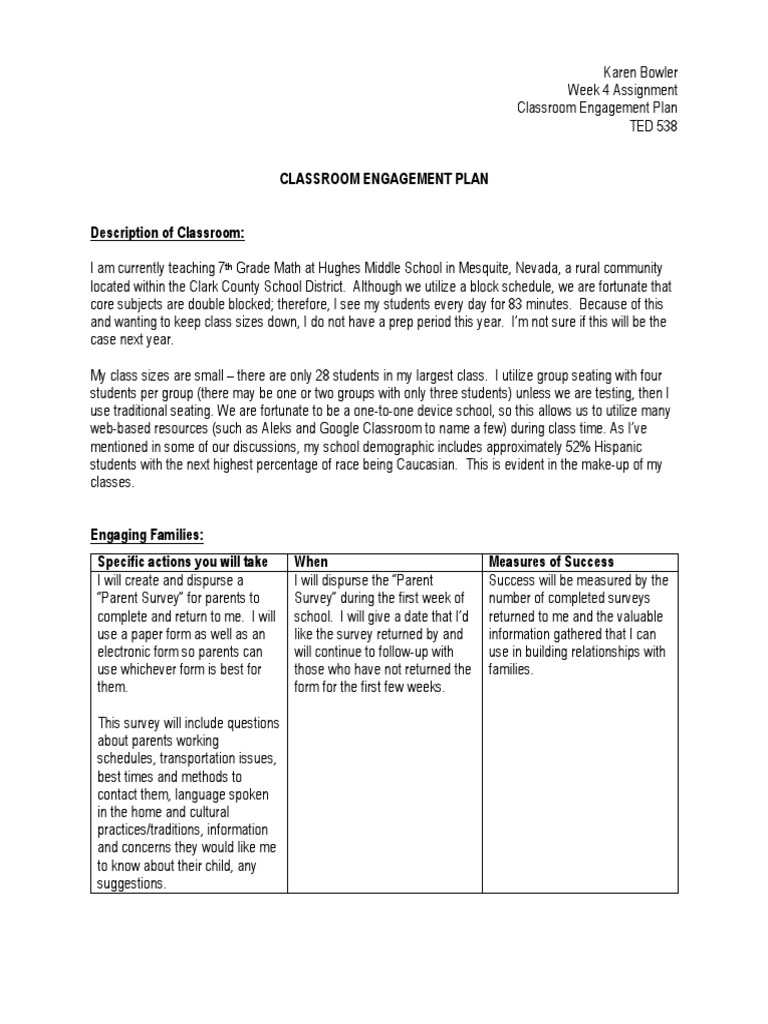 Action Plan For Family Engagement | PDF | Classroom | Homework