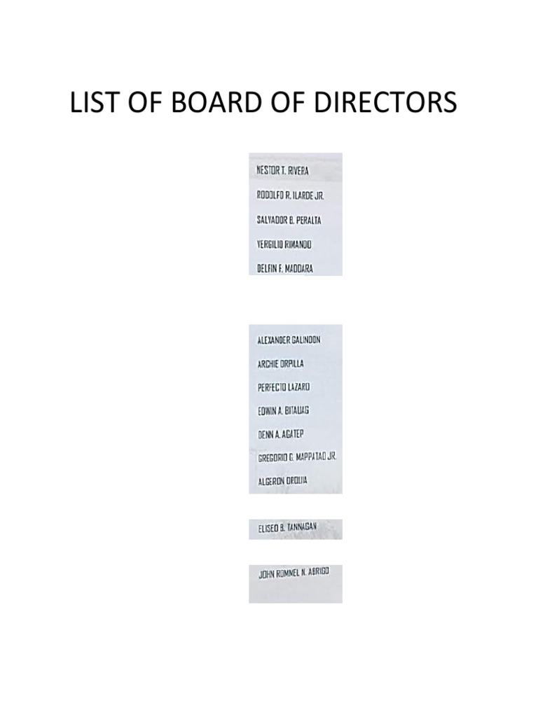 Board of Directors List | PDF