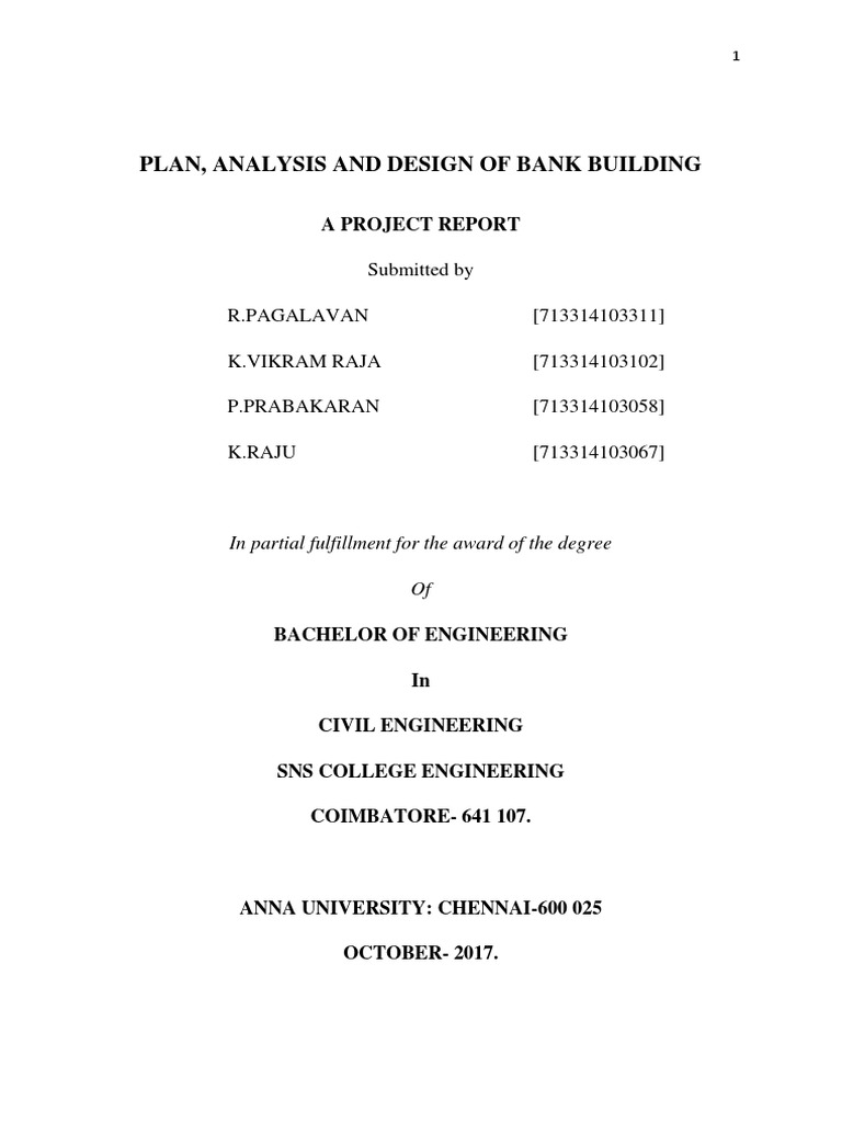 Plan, Analysis and Design of Bank Building: A Project Report | PDF ...