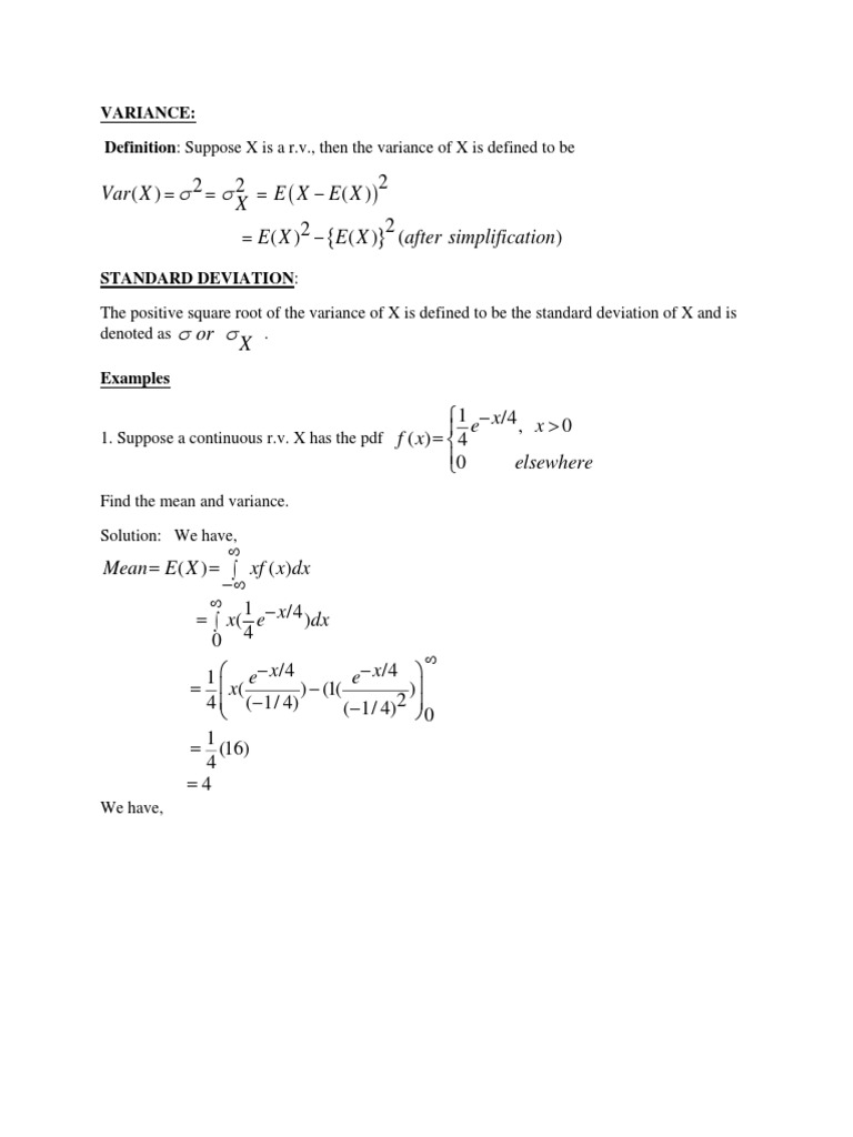 Variance And Standard Deviation Pdf Teaching Mathematics Analysis
