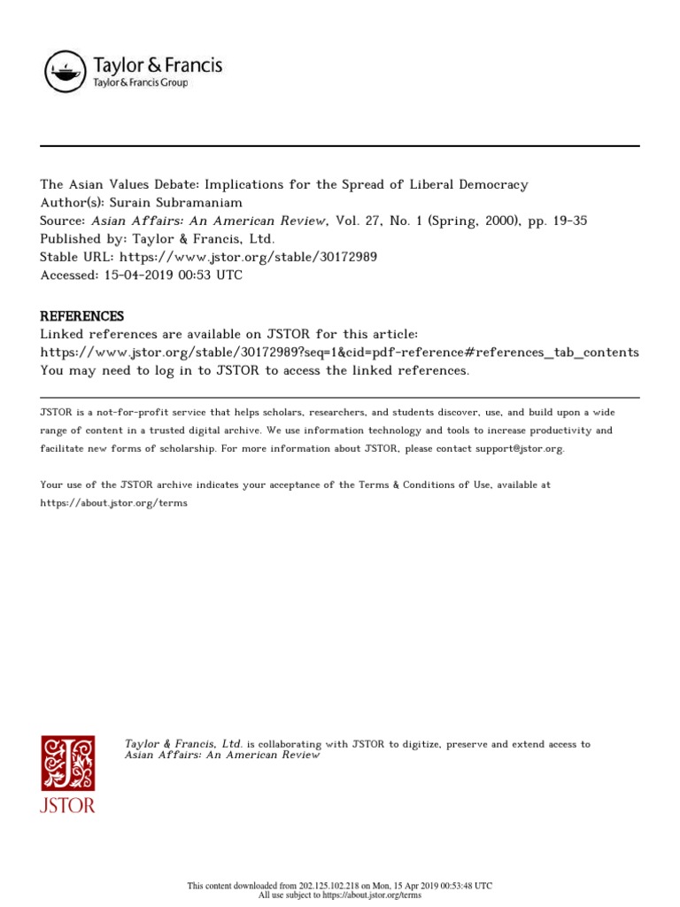 The Asian Values Debate Implications For The Spread of Liberal ...