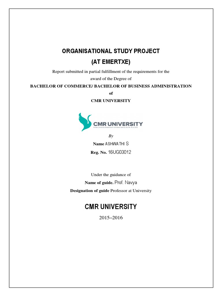 Organisational Study Project (At Emertxe) : CMR University | PDF ...