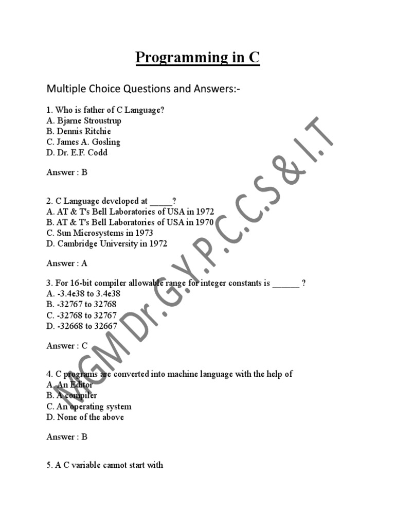 C Language Mcq S C Programming Language Software Development Free 30 Day Trial Scribd