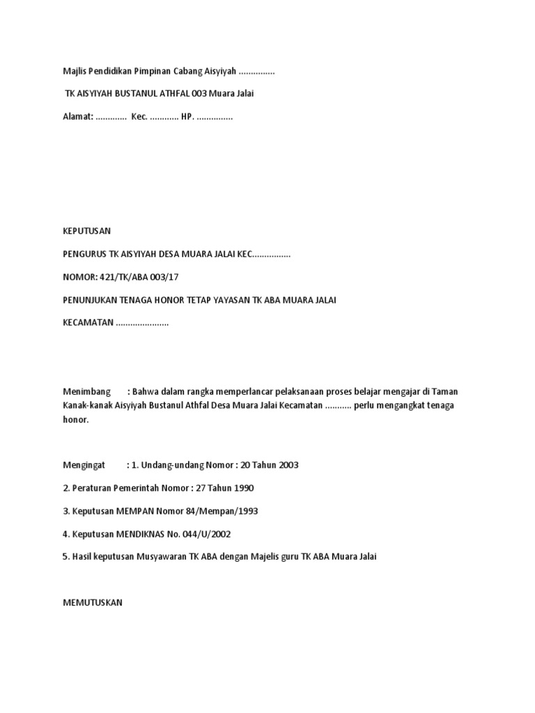 Contoh SK Paud | PDF