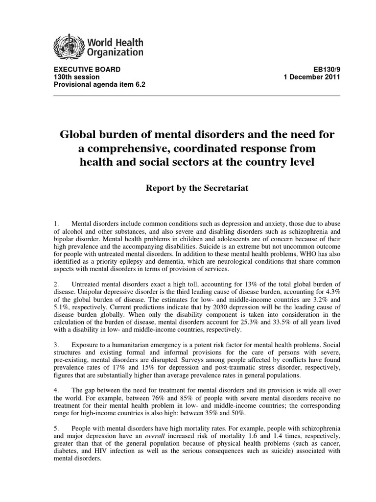 Global Burden of Mental Disorders and The Need For A Comprehensive ...