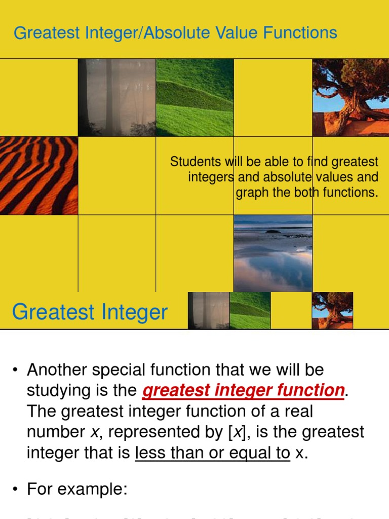 H 10 Greatest Integer Absolute Value Functions Pdf Integer Computer Science Function