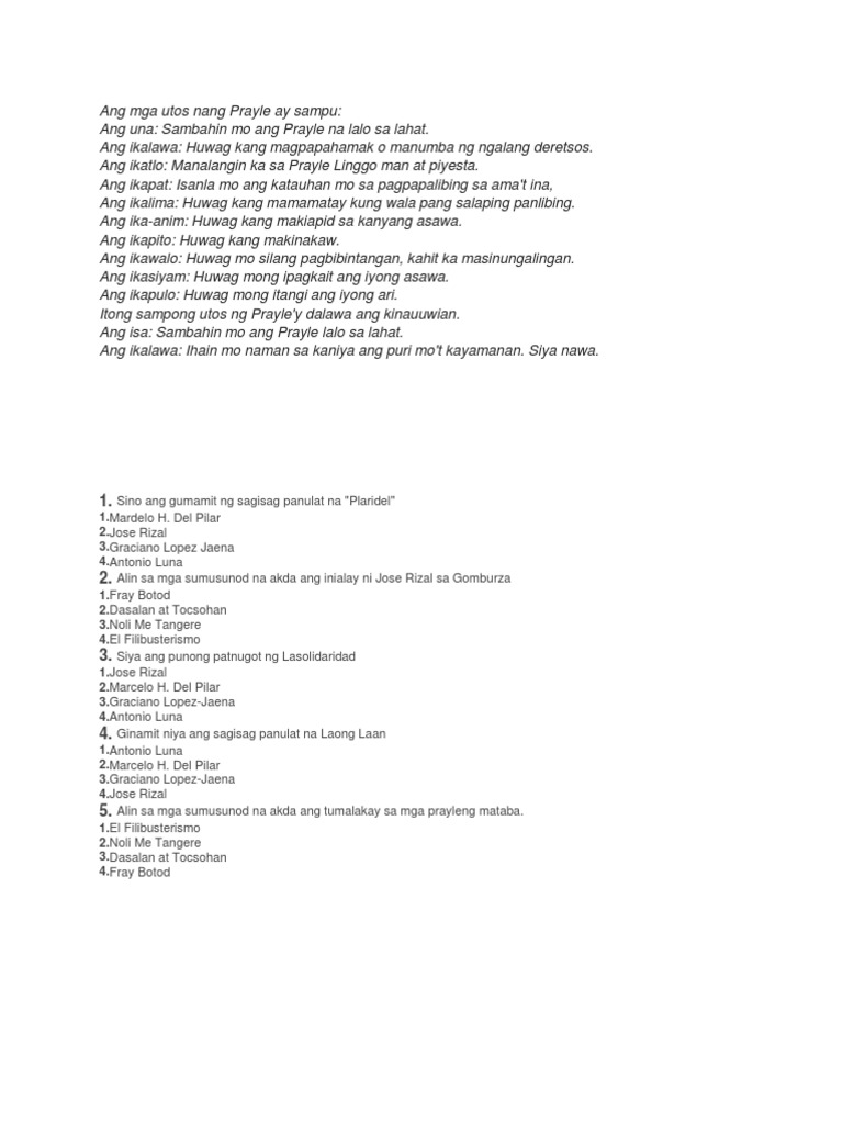 Ang Mga Utos Nang Prayle Ay Sampu | PDF