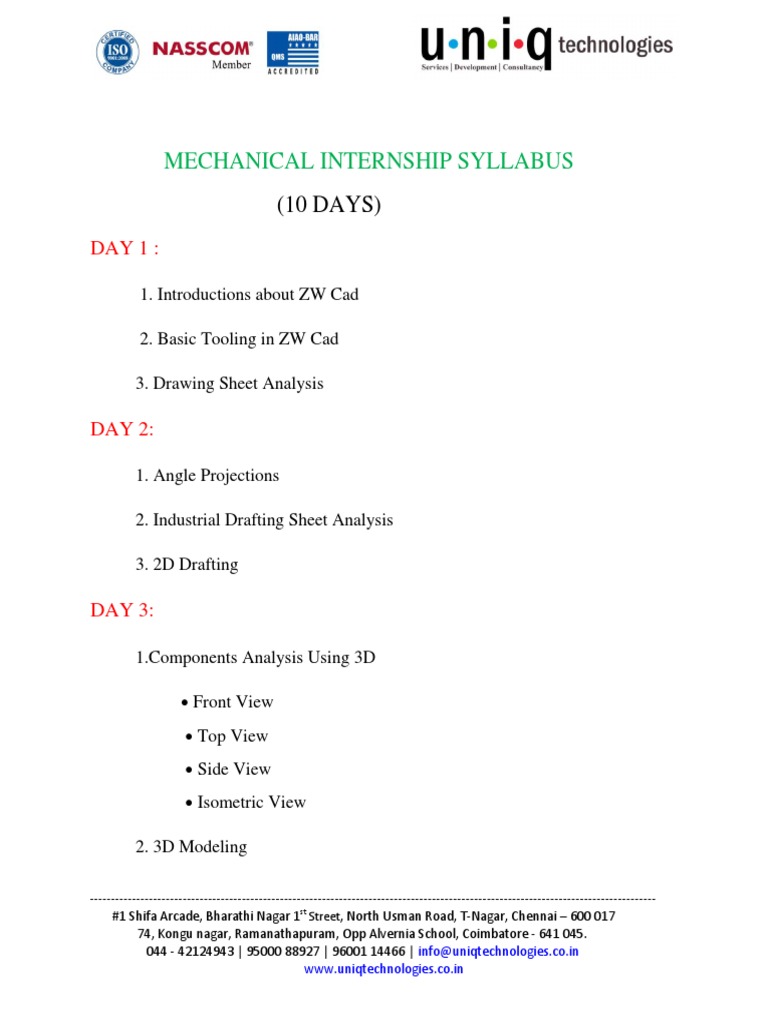 Mechanical Internship Syllabus: (10 DAYS) | PDF | Mechanical ...