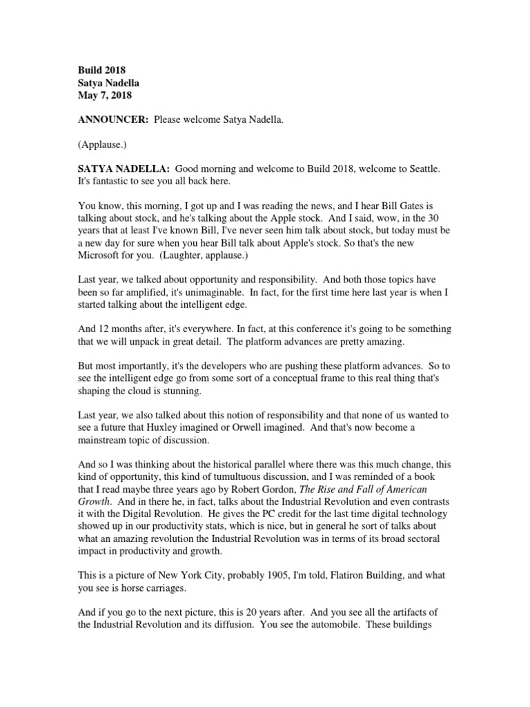 Build Satya Nadella FINAL | PDF | Internet Of Things | Microsoft Azure