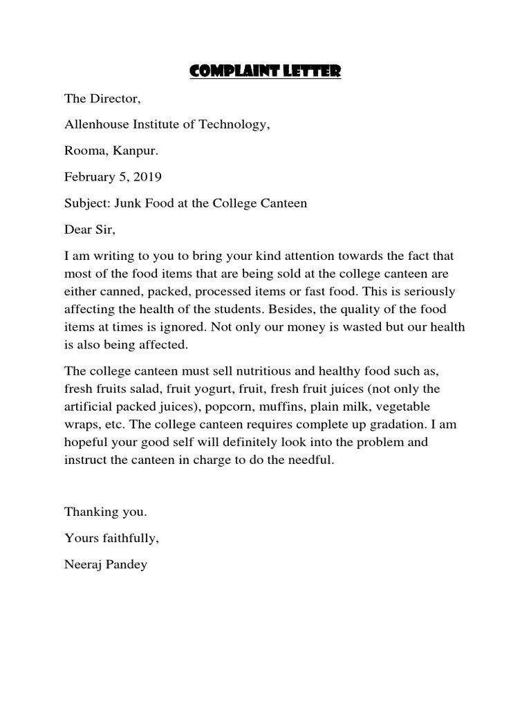 Complaint Letter | PDF