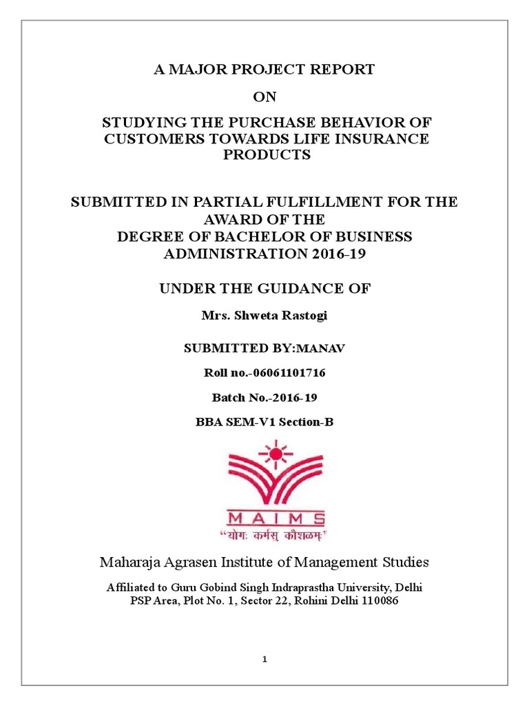 Cosumers Perception Towards Insurance Project Report | PDF | Insurance ...