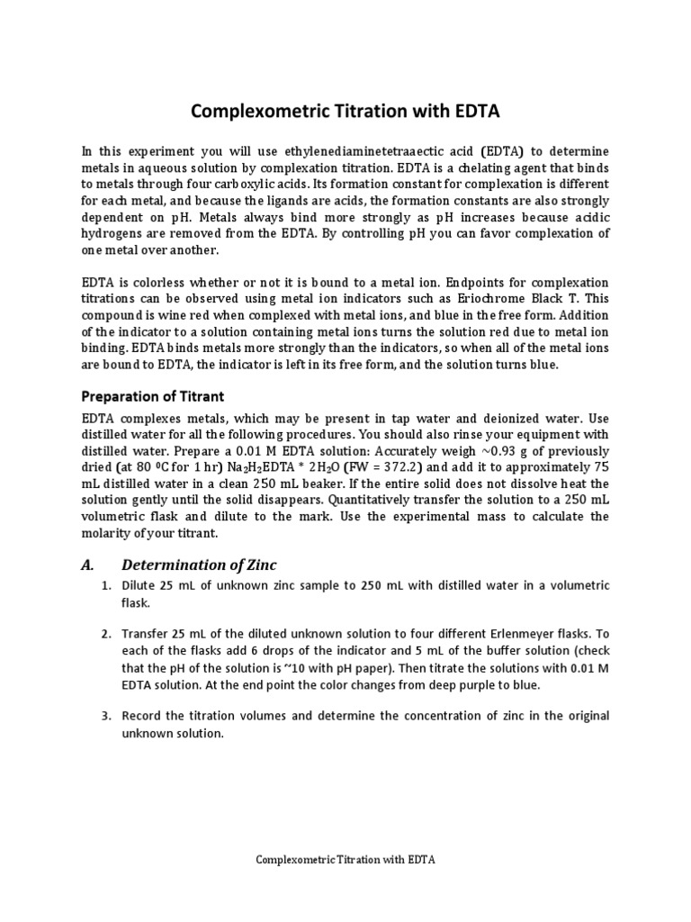 Complexometric Titration With Edta | PDF | Ethylenediaminetetraacetic ...