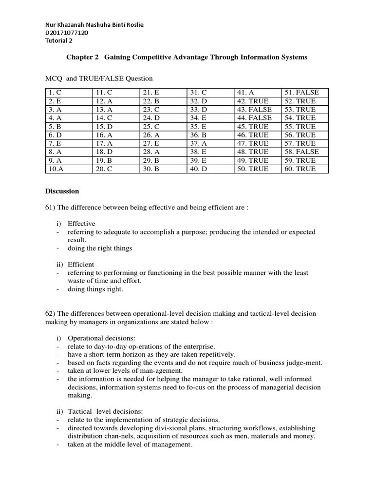MIS - Tutorial 2 | PDF | Information System | Decision Making