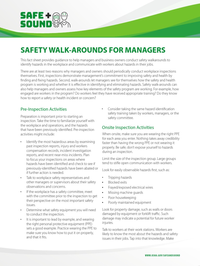 Safety Walk-Arounds for Managers | PDF | Personal Protective Equipment ...