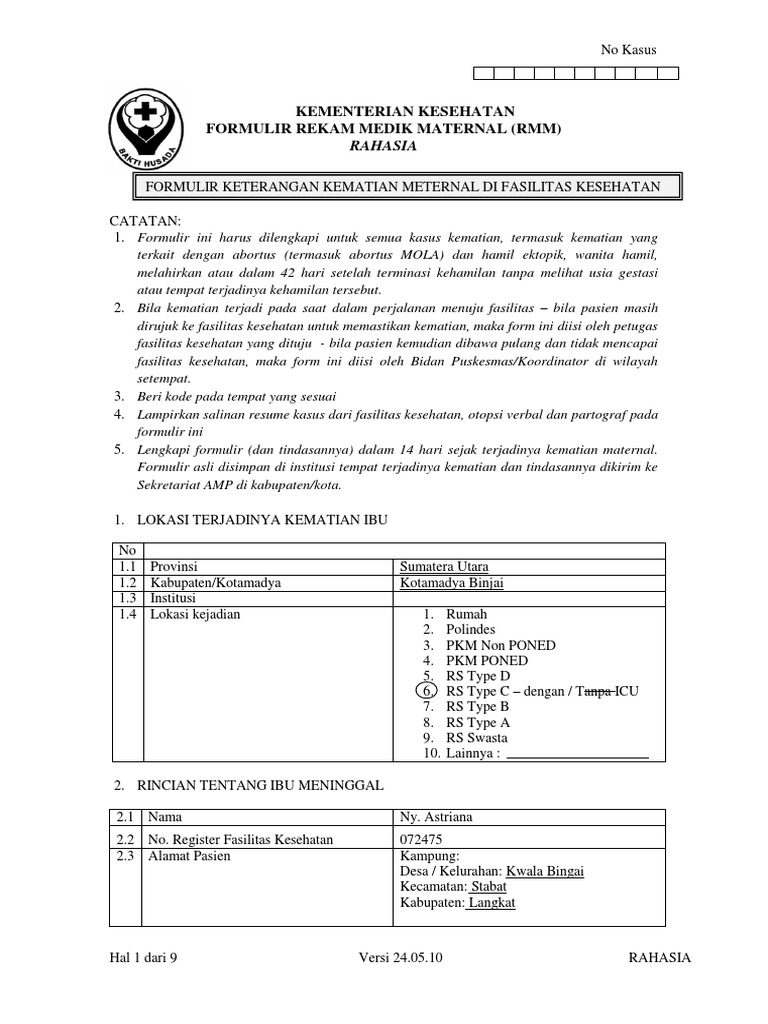 Form. Rekam Medik Maternal (RMM) | PDF