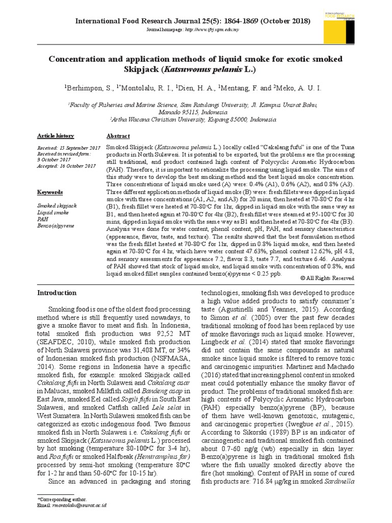 International Food Research Journal | PDF | Smoke | Smoking (Cooking)