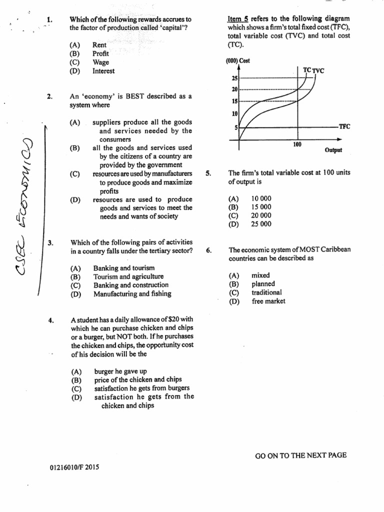 CSEC Economics Paper 1 Review 2015 | PDF | Balance Of Trade | Market ...