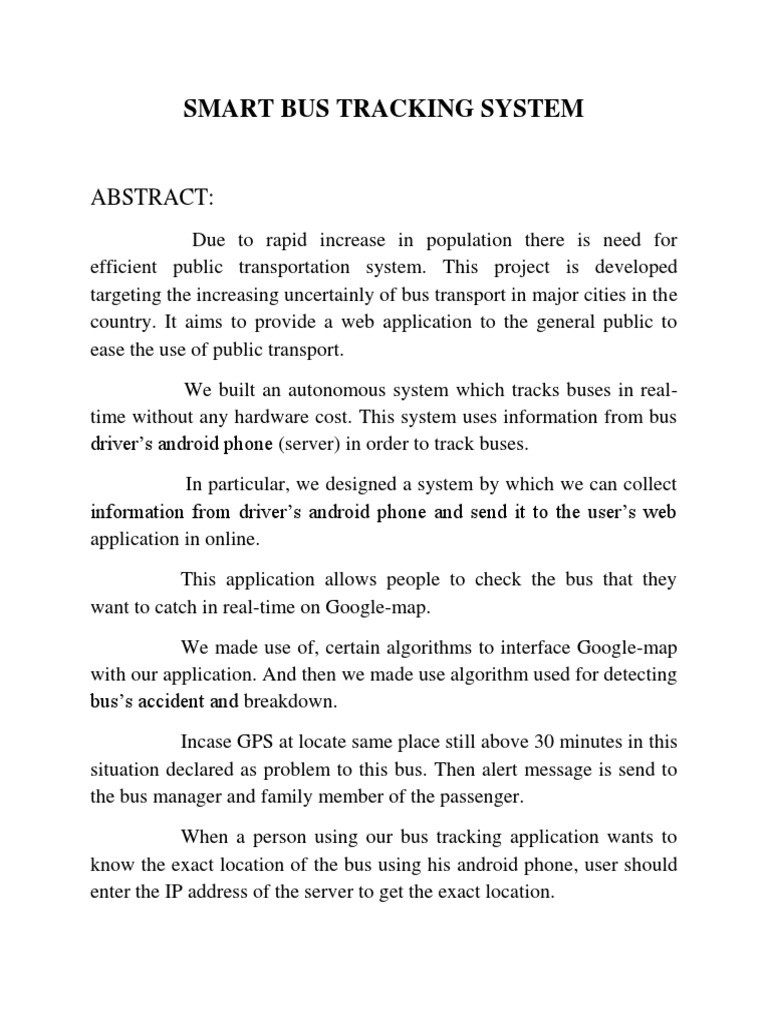 Smart Bus Tracking System: Abstract | PDF