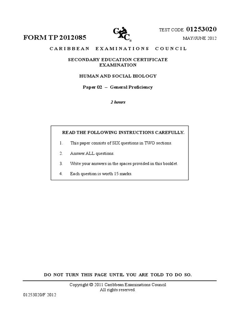 Csec HSB June 2011 p2 | PDF | Malaria | Endocrine System