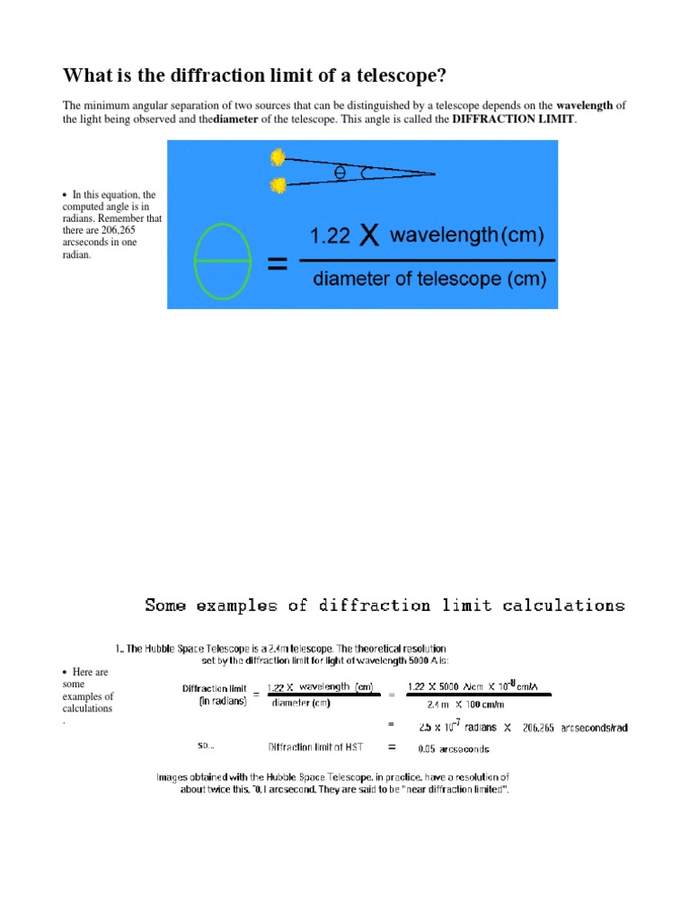 Diffraction Limit of Telescope | PDF | Diffraction | Telescope
