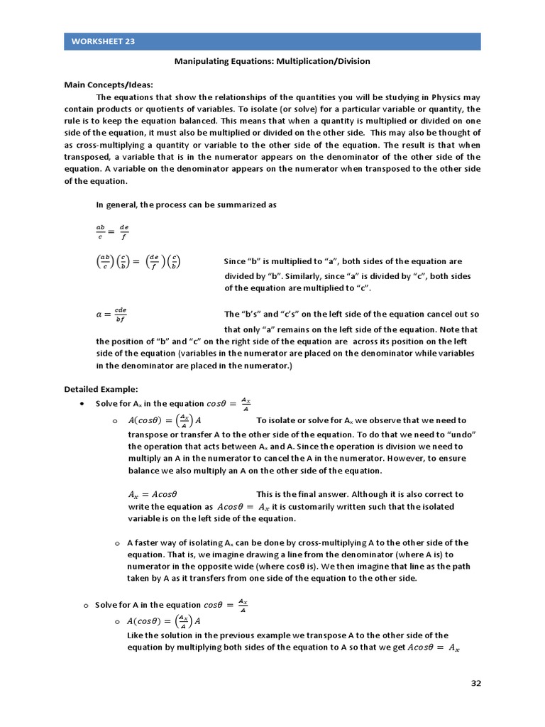 Manipulating Equations Multiplication Division | PDF | Equations ...