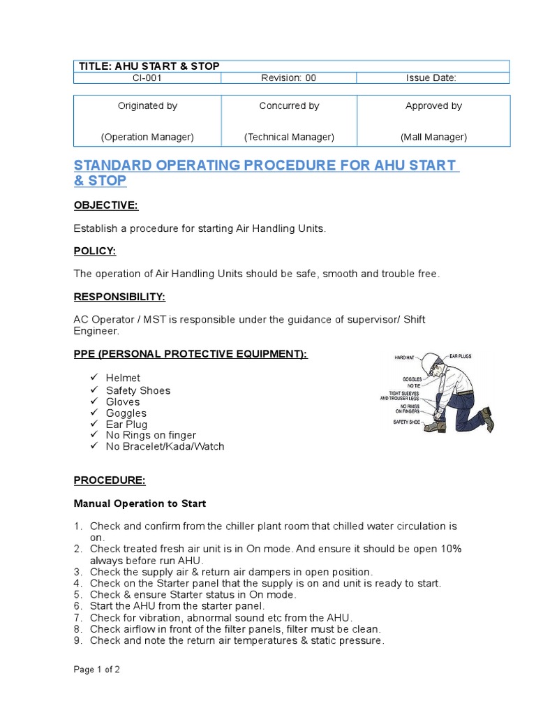 Standard Operating Procedure For Ahu Start & Stop | PDF
