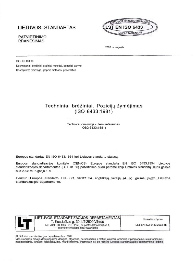 Techniniai Brėžiniai. Pozicijų Žymėjimas (ISO 6433 1981) | PDF