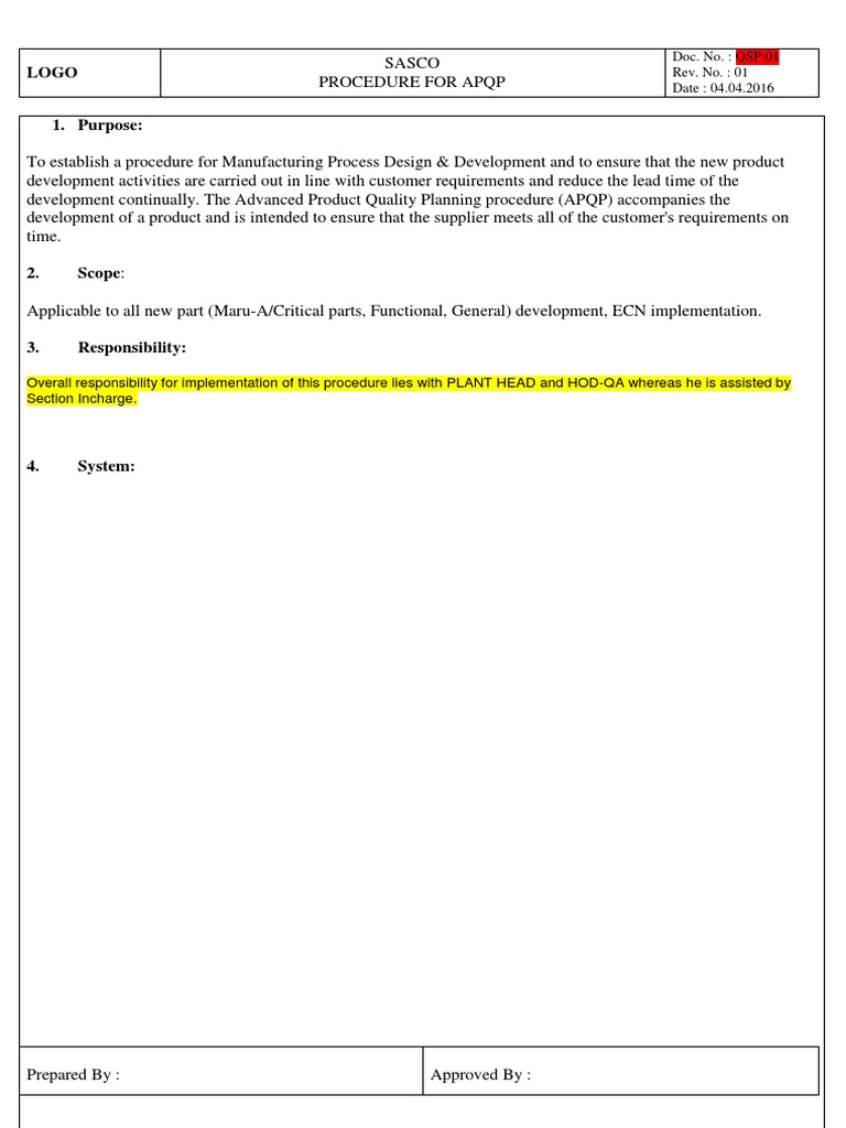 APQP Procedure | PDF | Verification And Validation | Quality Assurance