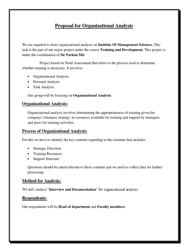 Proposal For Organizational Analysis | PDF