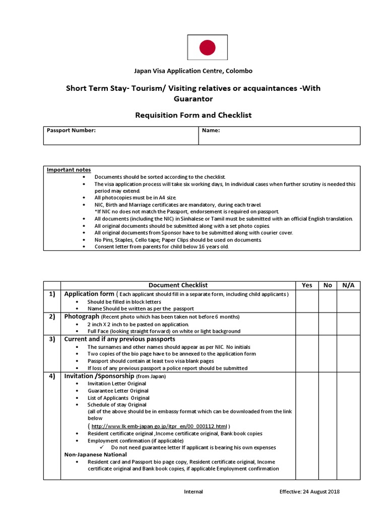 Japan Visa Application Checklist | PDF | Travel Visa | Passport