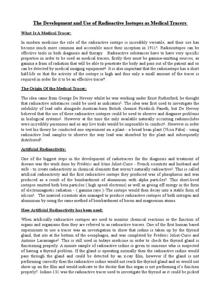 The Development and Use of Radioactive Isotopes As Medical Tracers ...