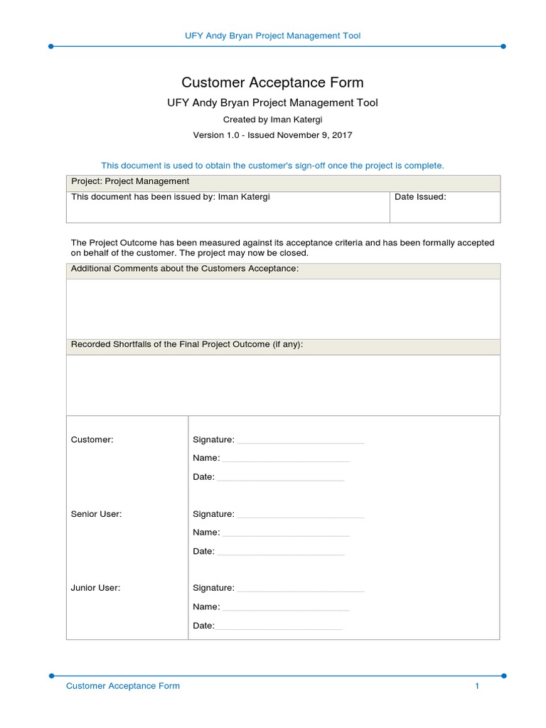 Customer Acceptance Form for UFY Tool | PDF