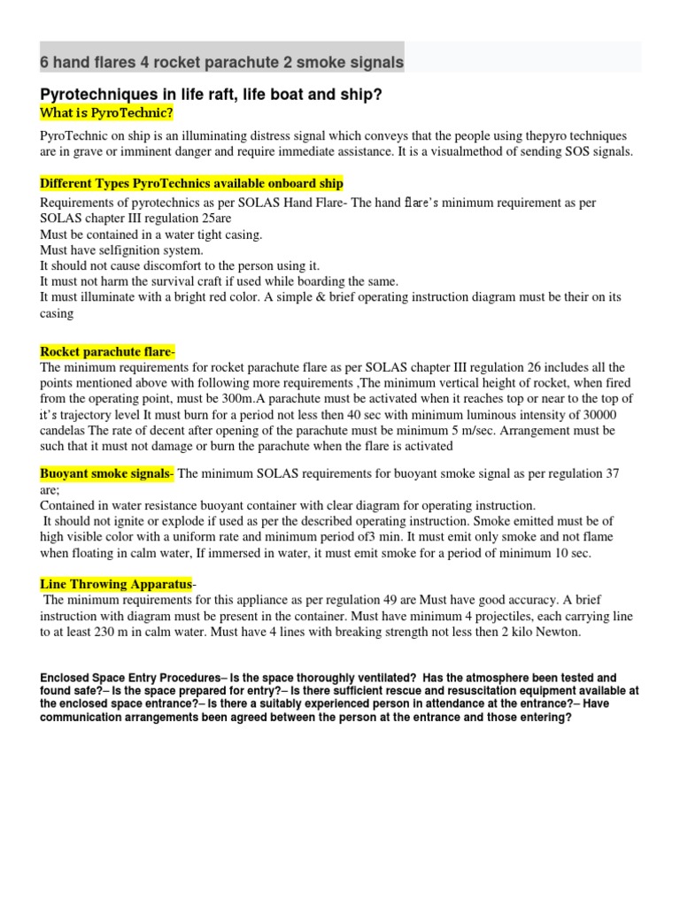 Lifeboat Pyrotechnics Requirements per SOLAS | PDF | Hazards | Nature
