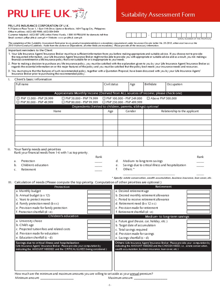 Suitability Assessment Form PDF | PDF | Investment Fund | Insurance