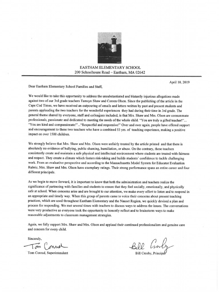 Eastham Elementary School Letter | PDF