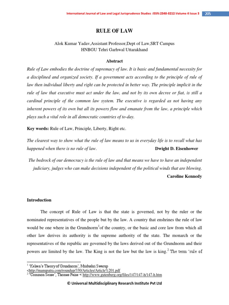 Rule of Law: An Analysis of the Concept, Meaning and Principles | PDF ...