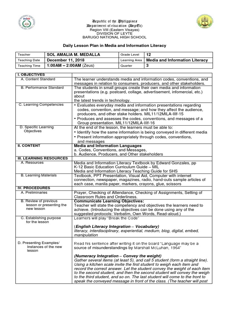 Media and Information Literacy Lesson Plan | PDF | Information Literacy ...