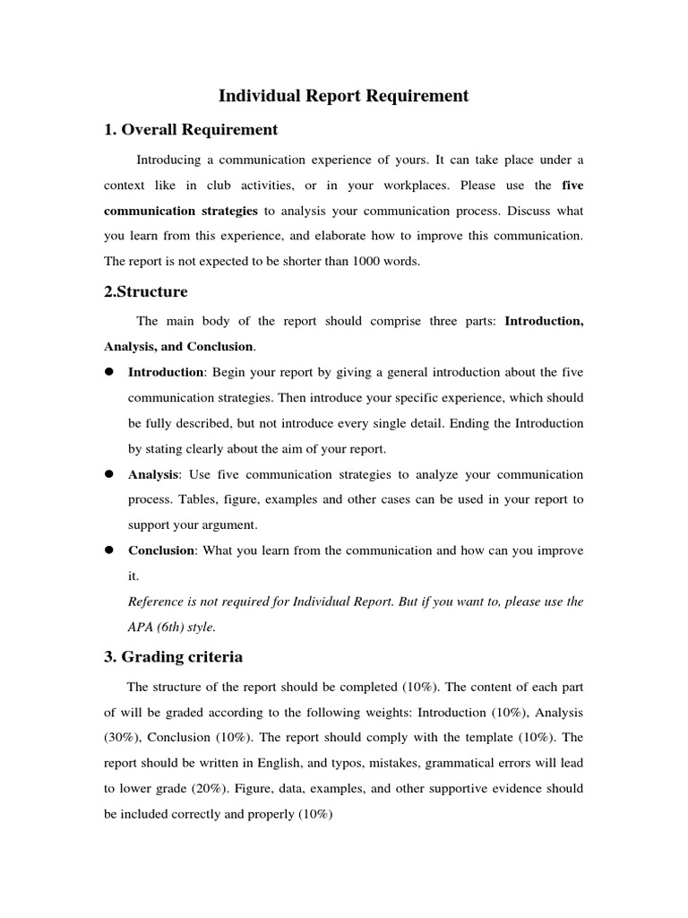 2019 - Individual Report Requirements | PDF
