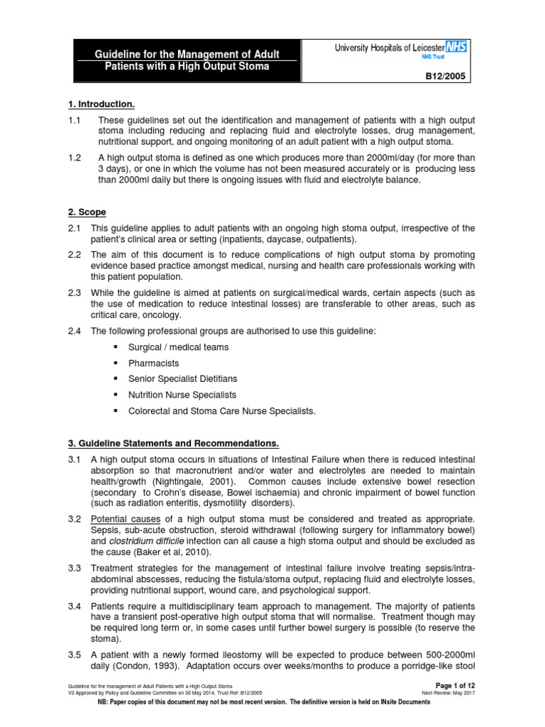 High Output Stoma Management Guide | PDF | Dehydration | Magnesium