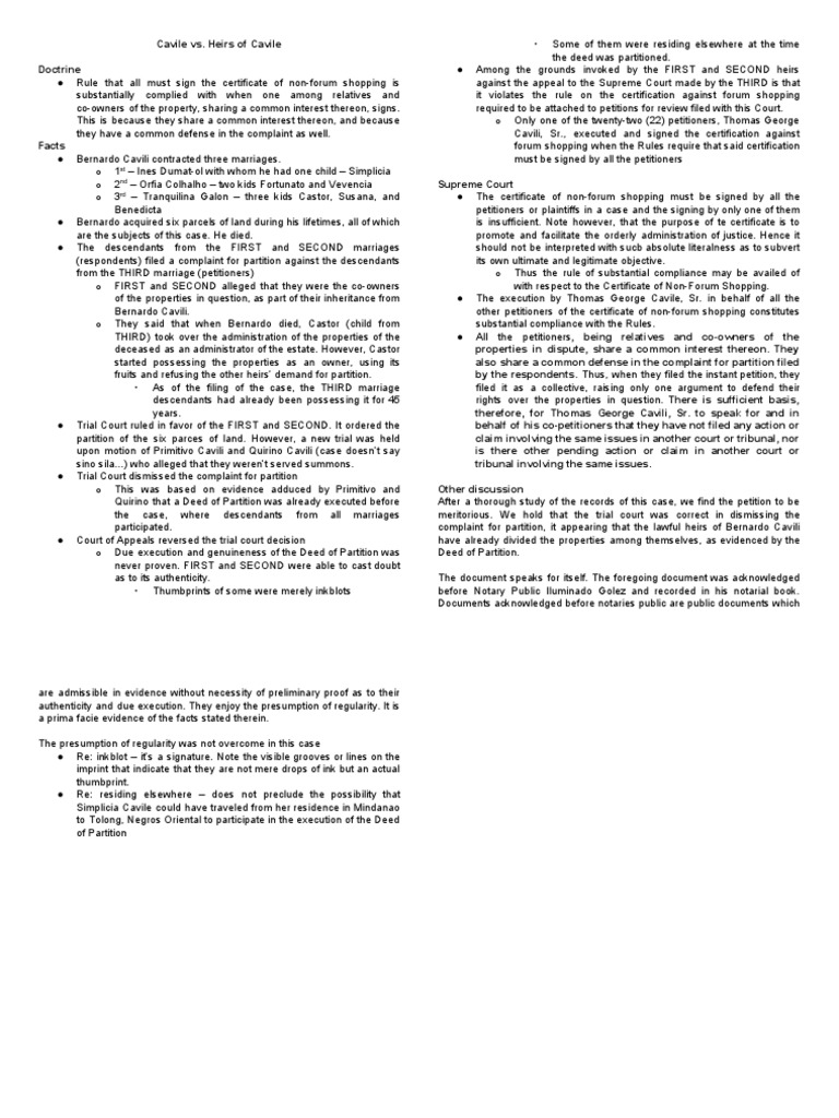 Cavile vs. Heirs of Cavile PDF | PDF | Deed | Complaint
